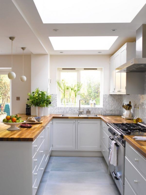 Butcher Block Countertop in Modern Kitchen Interior - Small Design Ideas